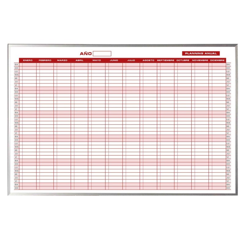 Planning anual magnético para uso tanto con rotuladores e imanes
